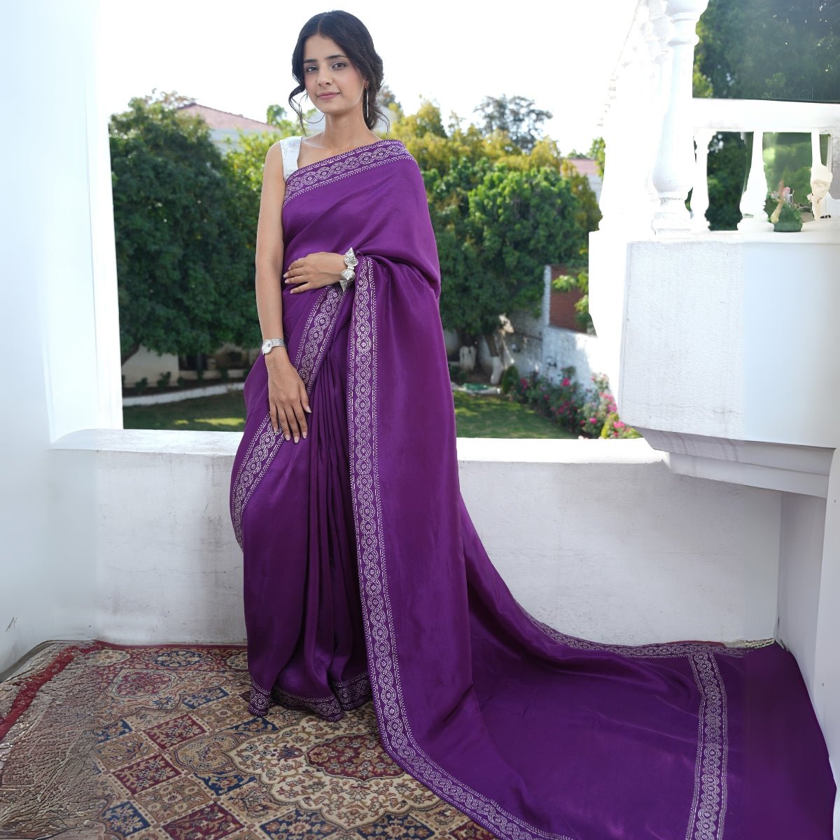Dark Plum Real Silver Saree in Silk | Womens Saree by October – Brown ...