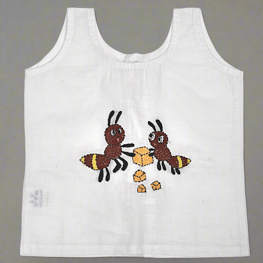 Buy Sustainable White Cotton Baby Jabla - Ant Hand Embroidery on Brown ...