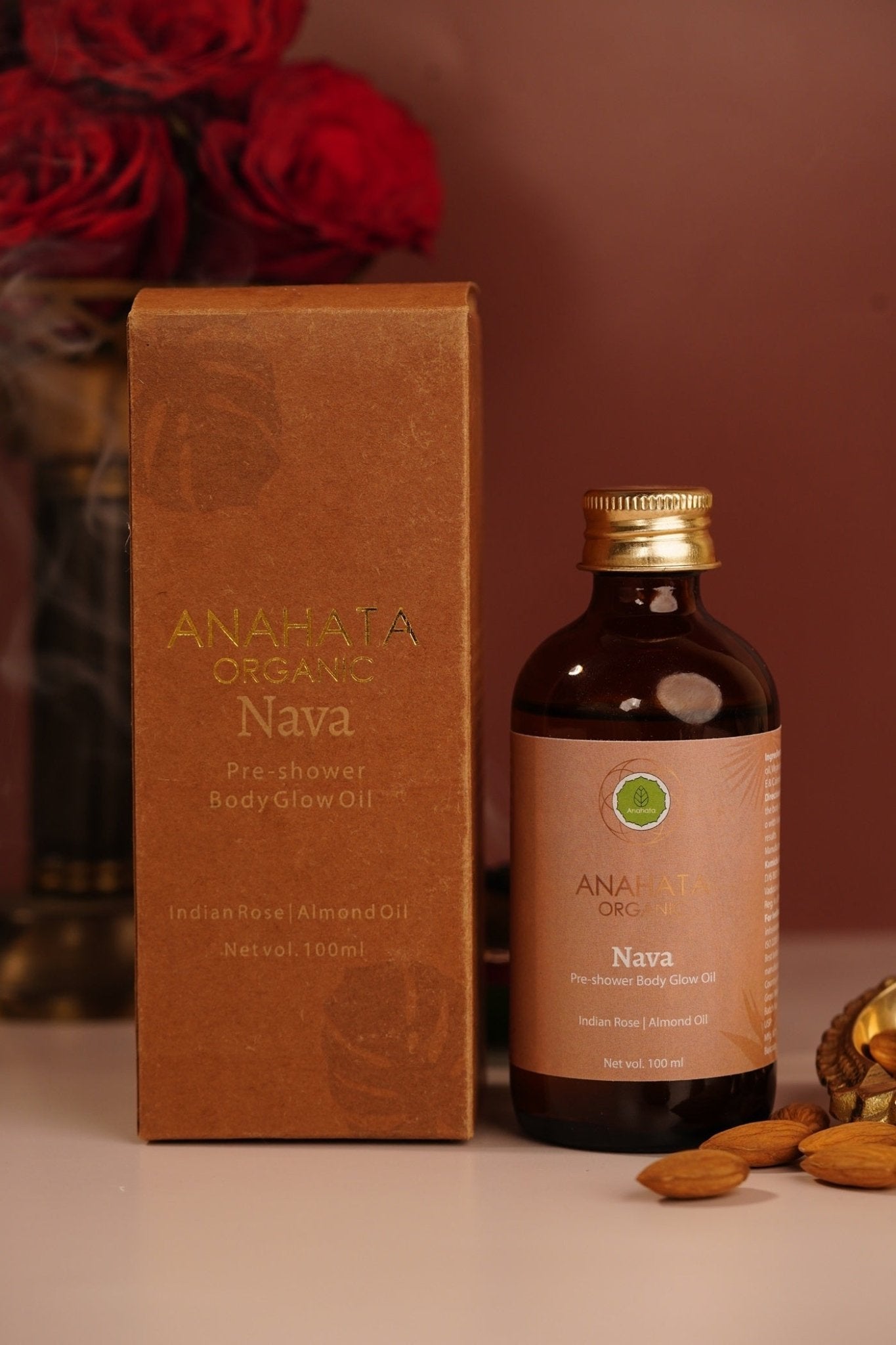 Buy Nava Pre-shower Indian Rose Almond Oil Body Glow Oil Online on Brown Living | Body Oil