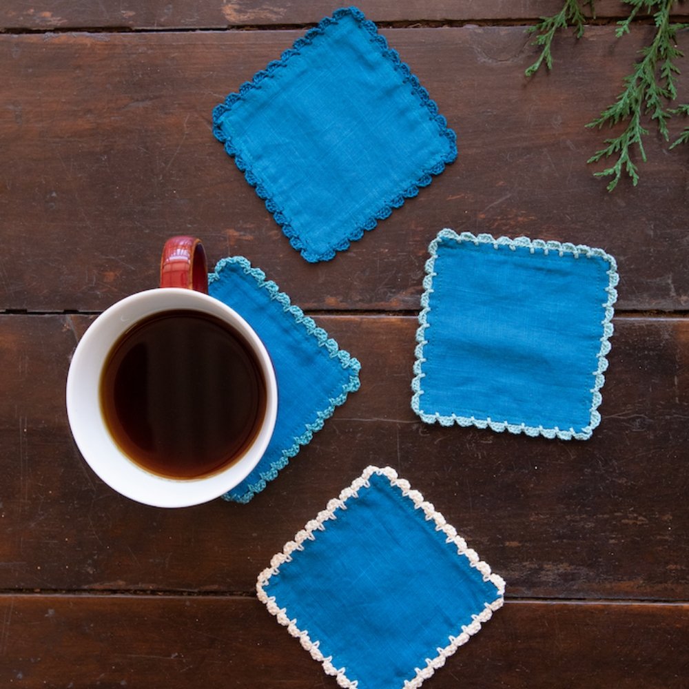 Buy Sita Blue Set of 4 Coasters Online on Brown Living | Table Linens